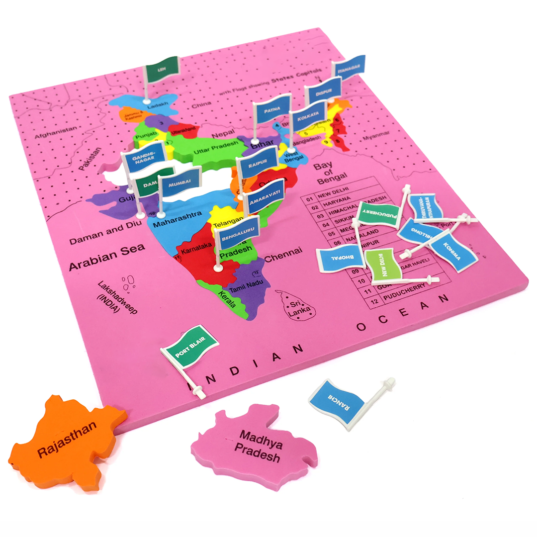 “India Map Puzzle with Capitals – Flags, Flashcards & Fun Learning Kit ...